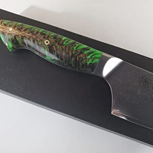 Custom VG10 Damascus chef knife Hybrid Santoku 9" White Silver cast pine cone handle, kitchen knife w/ 67 layer SS Damascus (White SIlver)