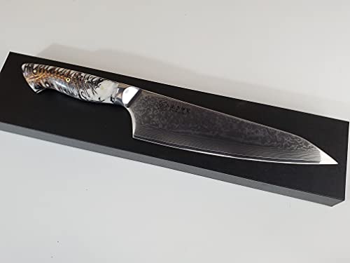 Custom VG10 Damascus chef knife Hybrid Santoku 9" White Silver cast pine cone handle, kitchen knife w/ 67 layer SS Damascus (White SIlver)