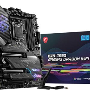 MSI MPG Z590 Gaming Carbon WiFi Gaming Motherboard (ATX, 11th/10th Gen Intel Core, LGA 1200 Socket, DDR4, PCIe 4, CFX, M.2 Slots, USB 3.2 Gen 2, Wi-Fi 6E, DP/HDMI, Mystic Light RGB)