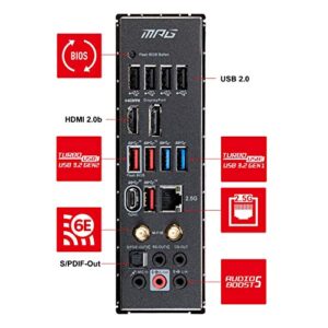 MSI MPG Z590 Gaming Carbon WiFi Gaming Motherboard (ATX, 11th/10th Gen Intel Core, LGA 1200 Socket, DDR4, PCIe 4, CFX, M.2 Slots, USB 3.2 Gen 2, Wi-Fi 6E, DP/HDMI, Mystic Light RGB)