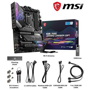 MSI MPG Z590 Gaming Carbon WiFi Gaming Motherboard (ATX, 11th/10th Gen Intel Core, LGA 1200 Socket, DDR4, PCIe 4, CFX, M.2 Slots, USB 3.2 Gen 2, Wi-Fi 6E, DP/HDMI, Mystic Light RGB)