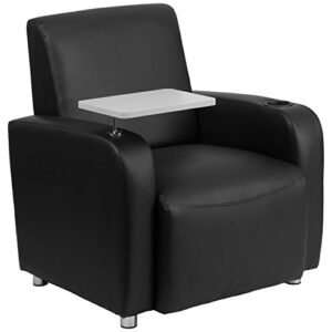 flash furniture black leathersoft guest chair with tablet arm, chrome legs and cup holder