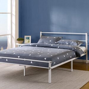 zinus geraldine 12 inch white metal platform bed frame with headboard and footboard / premium steel slat support / mattress foundation, queen