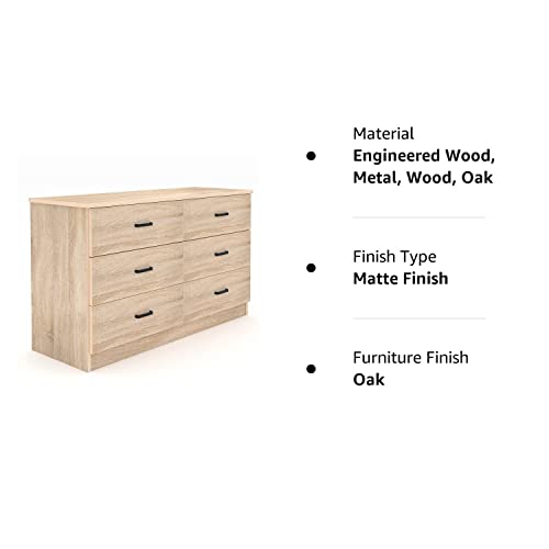 Bigbiglife Wood Dresser for Bedroom, 6 Drawer Double Dresser with Metal Handles, Sturdy and Modern Chest of Drawers (Light Oak)