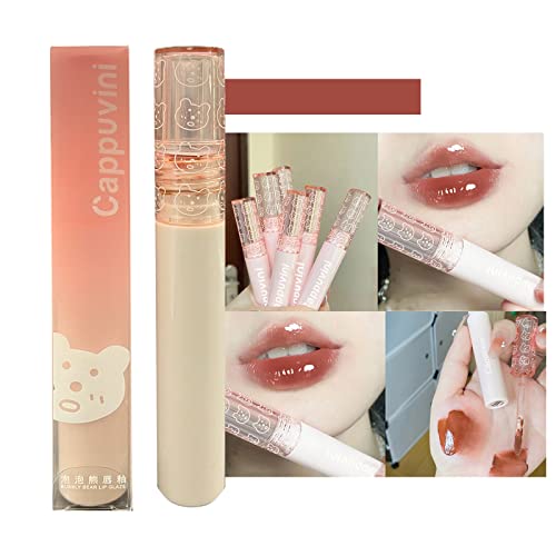 KWOLYKIM Glass Water Lifter Gloss, Hydrating Lip Gloss, Plumping Water Gloss Lip Gloss Moisturizing Sweet Lip Glaze Orange Brown Milk Tea Color