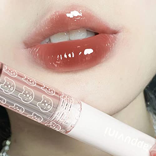 KWOLYKIM Glass Water Lifter Gloss, Hydrating Lip Gloss, Plumping Water Gloss Lip Gloss Moisturizing Sweet Lip Glaze Orange Brown Milk Tea Color