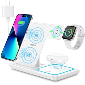 wireless charging station, 3 in 1 wireless charger stand, fast wireless charging dock for iphone 14/13/12/11/pro/x/max/xs/xr/8/plus, for apple watch7/6/5/4/3/2/se, for airpods 3/2/pro(white)