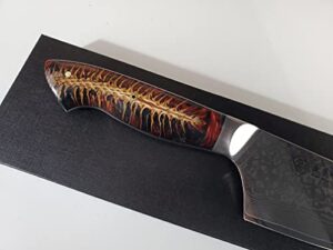 custom vg10 damascus chef knife hybrid santoku 9″ white silver cast pine cone handle, kitchen knife w/ 67 layer ss damascus (red silver)