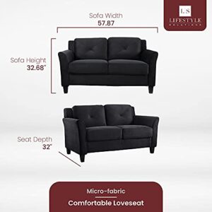 LifeStyle Solutions Grayson Love Seats, 57.87"x32"x32.68", Black