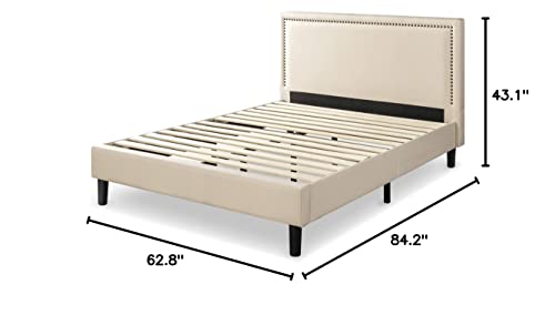 ZINUS Julio Upholstered Platform Bed Frame / Mattress Foundation / Nailhead Platform Bed Frame / Wood Slat Support / No Box Spring Needed / Easy Assembly, Queen