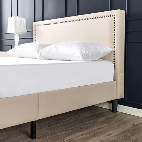 ZINUS Julio Upholstered Platform Bed Frame / Mattress Foundation / Nailhead Platform Bed Frame / Wood Slat Support / No Box Spring Needed / Easy Assembly, Queen