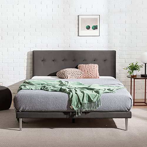 ZINUS Taylor Velvet Upholstered Platform Bed Frame / Velvet Bed Frame / No Box Spring Needed / Easy Assembly, Charcoal, King