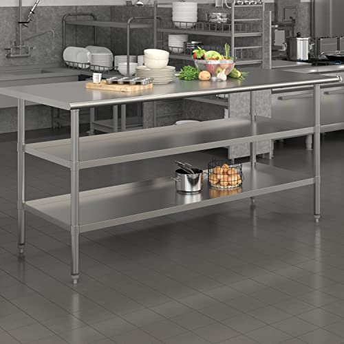 Flash Furniture Stainless Steel 18 Gauge Work Table with 2 Undershelves - 72" W x 30" D x 34.5" H, NSF