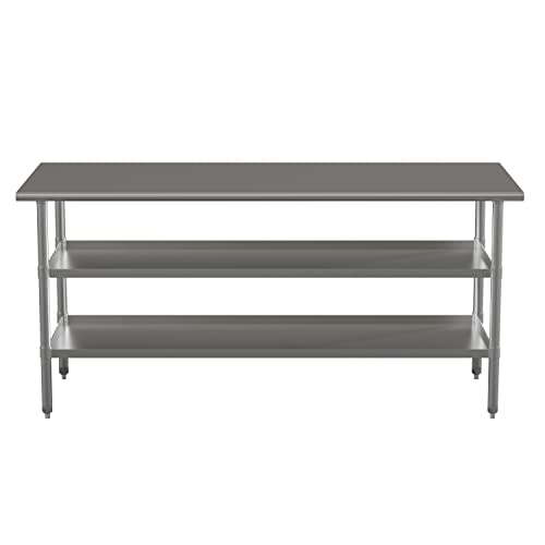 Flash Furniture Stainless Steel 18 Gauge Work Table with 2 Undershelves - 72" W x 30" D x 34.5" H, NSF