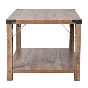 Flash Furniture Wyatt Modern Farmhouse Wooden 2 Tier Coffee Table with Metal Corner Accents and Cross Bracing, Set of 1, Rustic Oak