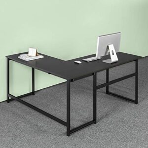 zinus luke 59 inch black metal corner desk / l-shaped computer desk / office desk / easy, bolt free assembly