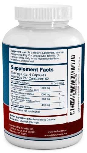 Glucosamine Chondroitin, MSM & Turmeric Dietary Supplement - 248 Capsules