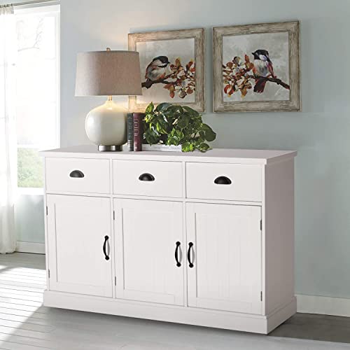 MAISON ARTS White Buffet Cabinet with Storage Kitchen Sideboard with 3 Doors & 3 Drawers Farmhouse Buffet Server Bar Cabinet Console Table for Dining Living Room Decorative Cupboard, White