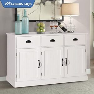 MAISON ARTS White Buffet Cabinet with Storage Kitchen Sideboard with 3 Doors & 3 Drawers Farmhouse Buffet Server Bar Cabinet Console Table for Dining Living Room Decorative Cupboard, White