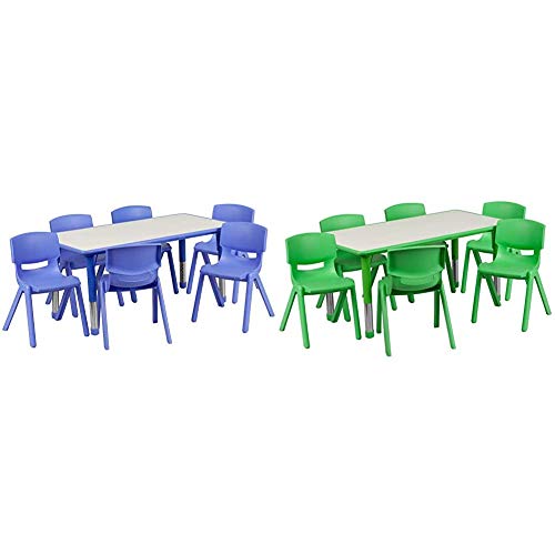 Flash Furniture 23x47 Rectangular Blue Activity Table Set 6 Chairs & Green Activity Table Set 6 Chairs