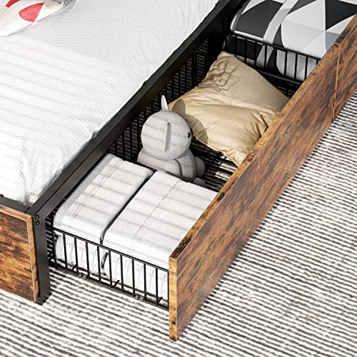 LIKIMIO Queen Bed Frame with Storage, 4 Drawers and Heavy Strong Metal Support Frames, Solid Stable, Noise-Free, No Box Spring Needed, Easy Assembly