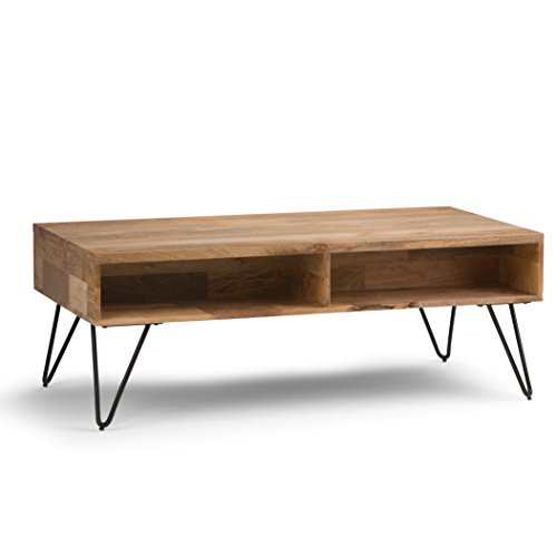 SIMPLIHOME Hunter SOLID MANGO WOOD and Metal 48 inch Wide Rectangle Industrial Contemporary Lift Top Coffee Table in Natural, for the Living Room and Family Room