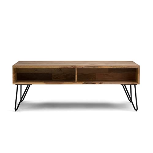 SIMPLIHOME Hunter SOLID MANGO WOOD and Metal 48 inch Wide Rectangle Industrial Contemporary Lift Top Coffee Table in Natural, for the Living Room and Family Room