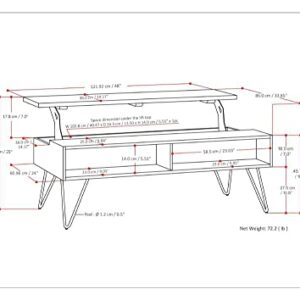 SIMPLIHOME Hunter SOLID MANGO WOOD and Metal 48 inch Wide Rectangle Industrial Contemporary Lift Top Coffee Table in Natural, for the Living Room and Family Room