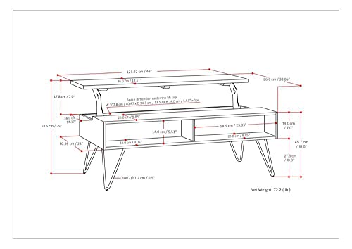 SIMPLIHOME Hunter SOLID MANGO WOOD and Metal 48 inch Wide Rectangle Industrial Contemporary Lift Top Coffee Table in Natural, for the Living Room and Family Room