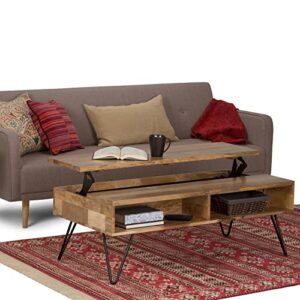 SIMPLIHOME Hunter SOLID MANGO WOOD and Metal 48 inch Wide Rectangle Industrial Contemporary Lift Top Coffee Table in Natural, for the Living Room and Family Room