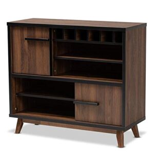 wholesale interiors baxton studio margo mid-century modern two-tone walnut brown and black finished wood wine storage cabinet