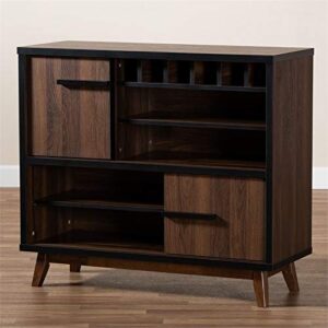 Wholesale Interiors Baxton Studio Margo Mid-Century Modern Two-Tone Walnut Brown and Black Finished Wood Wine Storage Cabinet