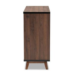 Wholesale Interiors Baxton Studio Margo Mid-Century Modern Two-Tone Walnut Brown and Black Finished Wood Wine Storage Cabinet