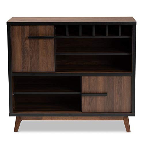 Wholesale Interiors Baxton Studio Margo Mid-Century Modern Two-Tone Walnut Brown and Black Finished Wood Wine Storage Cabinet