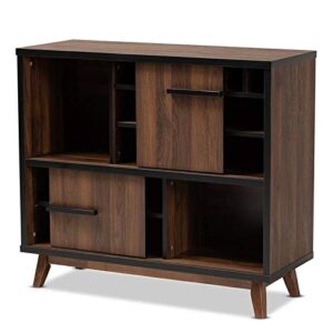 Wholesale Interiors Baxton Studio Margo Mid-Century Modern Two-Tone Walnut Brown and Black Finished Wood Wine Storage Cabinet