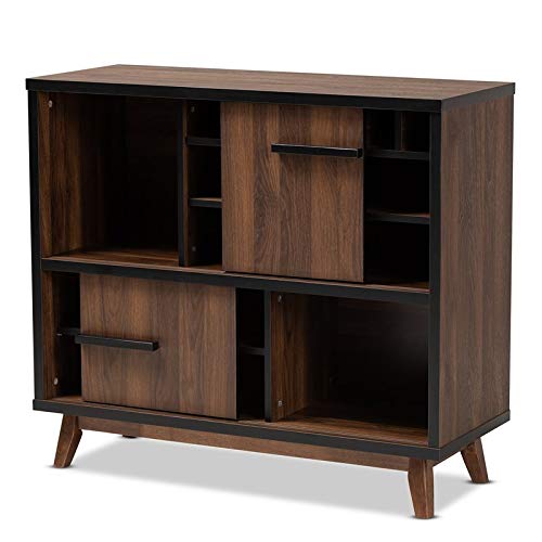 Wholesale Interiors Baxton Studio Margo Mid-Century Modern Two-Tone Walnut Brown and Black Finished Wood Wine Storage Cabinet