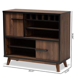 Wholesale Interiors Baxton Studio Margo Mid-Century Modern Two-Tone Walnut Brown and Black Finished Wood Wine Storage Cabinet