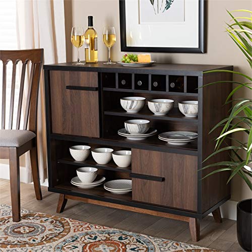 Wholesale Interiors Baxton Studio Margo Mid-Century Modern Two-Tone Walnut Brown and Black Finished Wood Wine Storage Cabinet