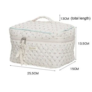 Juoxeepy Cotton Makeup Bag Large Travel Cosmetic Bag Quilted Cosmetic Pouch Coquette Aesthetic Floral Toiletry Bag