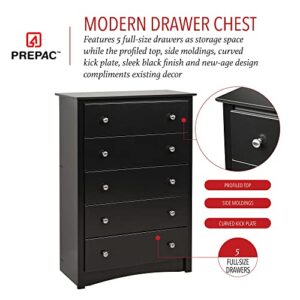 Prepac Sonoma 5-Drawer Chest for Bedroom, 16" D x 31.5" W x 45.25" H, Black