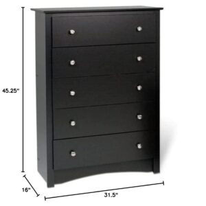 Prepac Sonoma 5-Drawer Chest for Bedroom, 16" D x 31.5" W x 45.25" H, Black