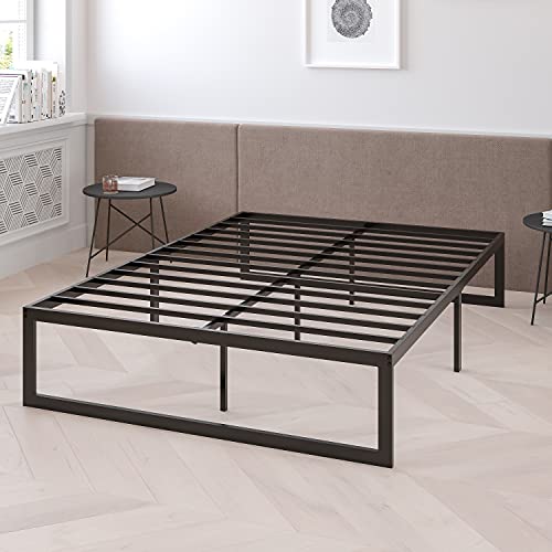 Flash Furniture Louis 14 Inch Metal Platform Bed Frame with 12 Inch Memory Foam Pocket Spring Mattress in a Box (No Box Spring Required) - Queen