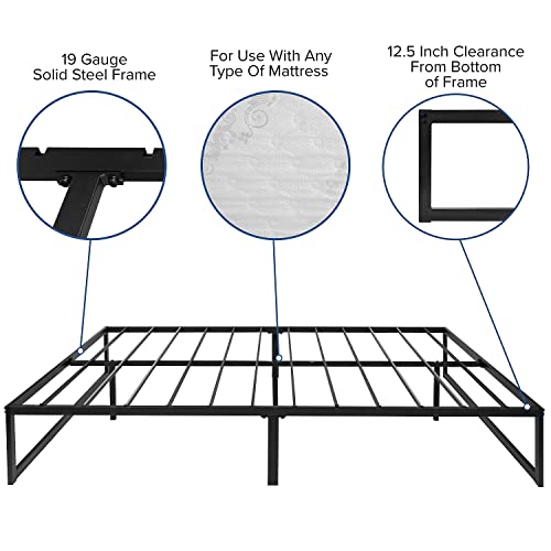 Flash Furniture Louis 14 Inch Metal Platform Bed Frame with 12 Inch Memory Foam Pocket Spring Mattress in a Box (No Box Spring Required) - Queen