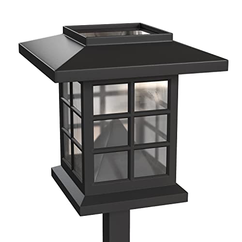 Flash Furniture DN-SL106-8-BK-GG 8 Pack Lantern Style LED Weather Resistant Outdoor Solar Powered Lights for Pathway, Garden, & Yard, Black