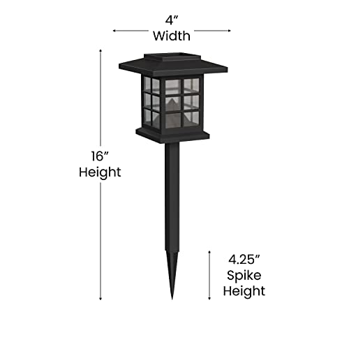 Flash Furniture DN-SL106-8-BK-GG 8 Pack Lantern Style LED Weather Resistant Outdoor Solar Powered Lights for Pathway, Garden, & Yard, Black