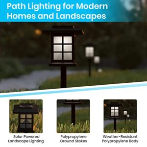 Flash Furniture DN-SL106-8-BK-GG 8 Pack Lantern Style LED Weather Resistant Outdoor Solar Powered Lights for Pathway, Garden, & Yard, Black