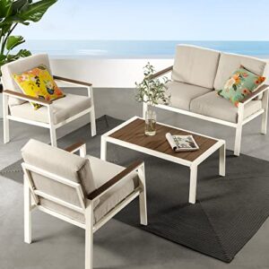 zinus dillon aluminum and poly lumber outdoor 4 piece conversation set / patio furniture set / weather resistant and rust proof / easy assembly, white