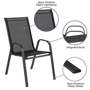 Flash Furniture 4 Black Flex Comfort Stack Chairs, 31.5" Round Tempered Glass Patio Table