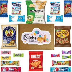 Hangry Kit Birthday Snack Box for Your Grand Daughter - (20 count) Happy Birthday Gift Basket Care Package - Contains Birthday Snacks, Cookies, Chips, Candy. Party Variety Gift Box.