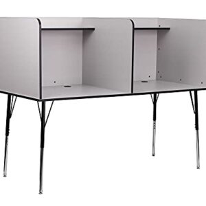 Flash Furniture Study Carrel - Nebula Grey Finish with Top Shelf - Double Wide - Height Adjustable Legs - Wire Management Grommet